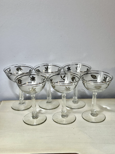 Vintage Set of 6 ROCK SHARPE Silver Leaf Coupe Champagne/Sherbet Glasses LIBBEY | eBay
