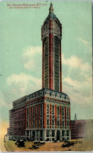 Postcard N.Y. New York City Singer Building Street View Divided Back ...