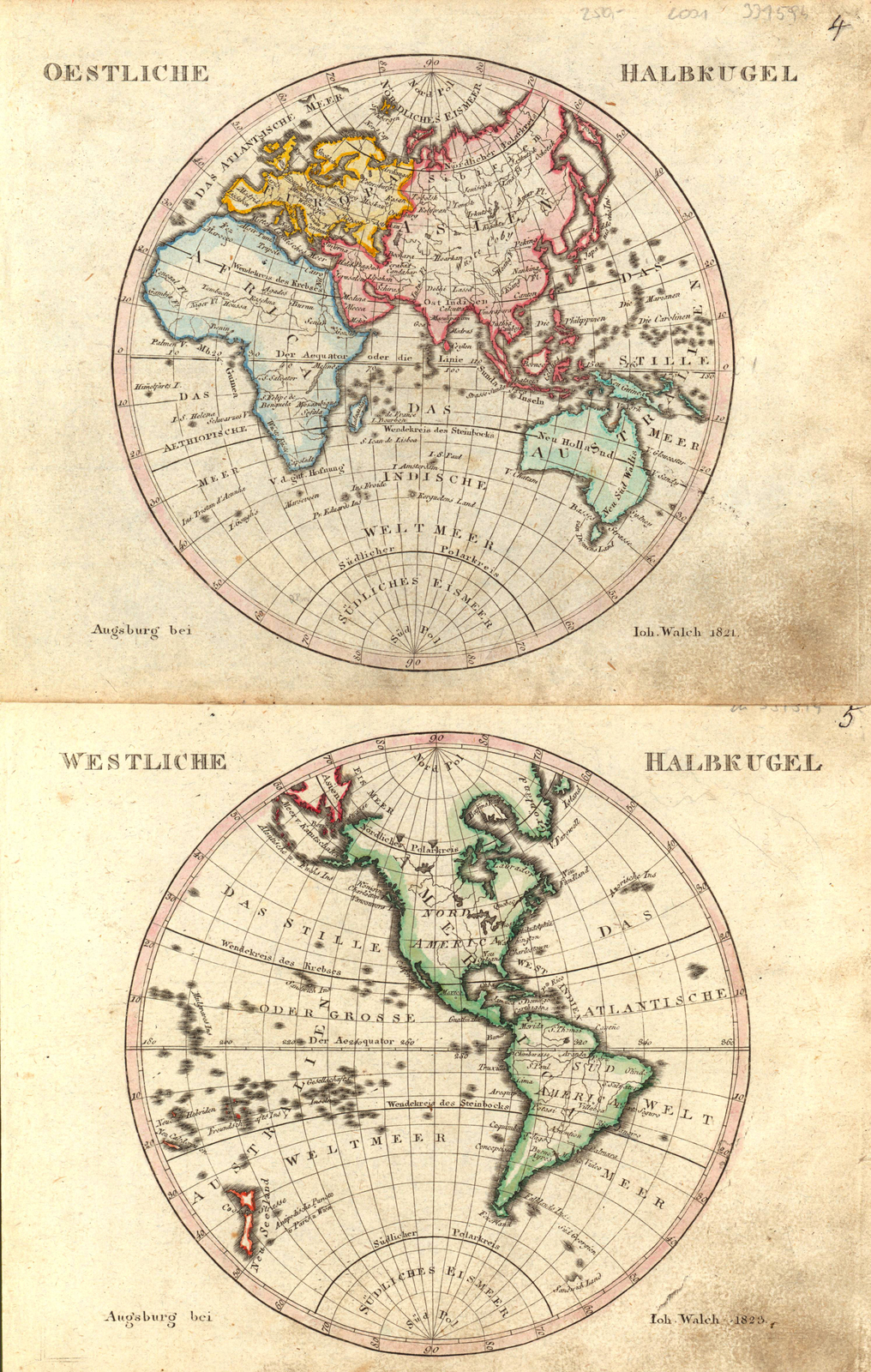 Mapa Del Mundo Original Grabado Mapa de País Walch 1821 Y 1823 | eBay