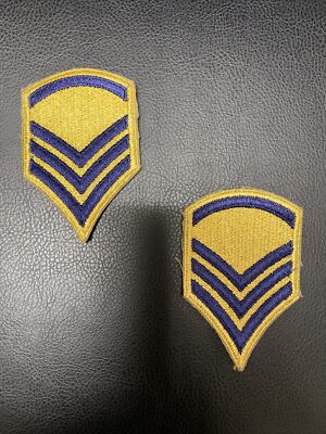 2 Vintage Military Patchs– Blue On Gold – Embroidered – Staff Sergeant ...