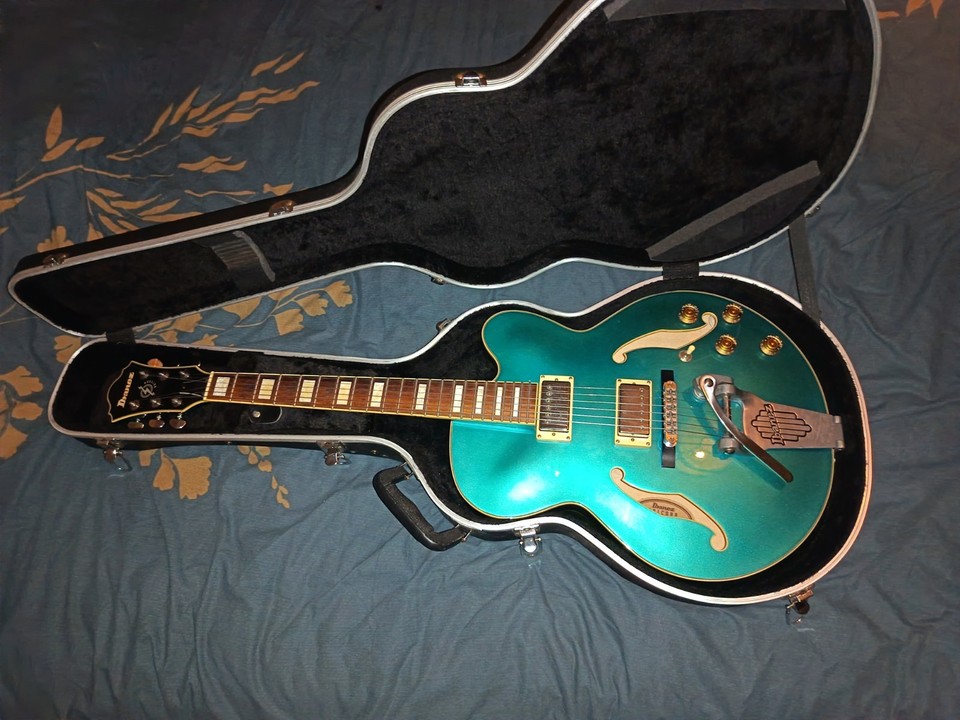 AWESOME TURQUOISE METALLIC IBANEZ AFS75TDOBL SEMI ACOUSTIC WITH HARD ...