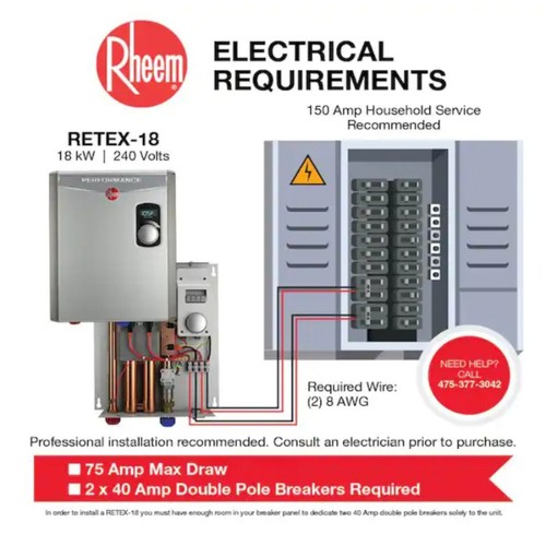 RHEEM TANKLESS ELECTRIC WATER HEATER RETEX-18 / open box perfect ...