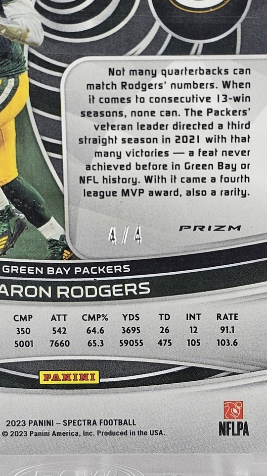 2023 Panini Spectra - Aaron Rodgers #104 MARBLE NEON Numbered 4/4 | eBay