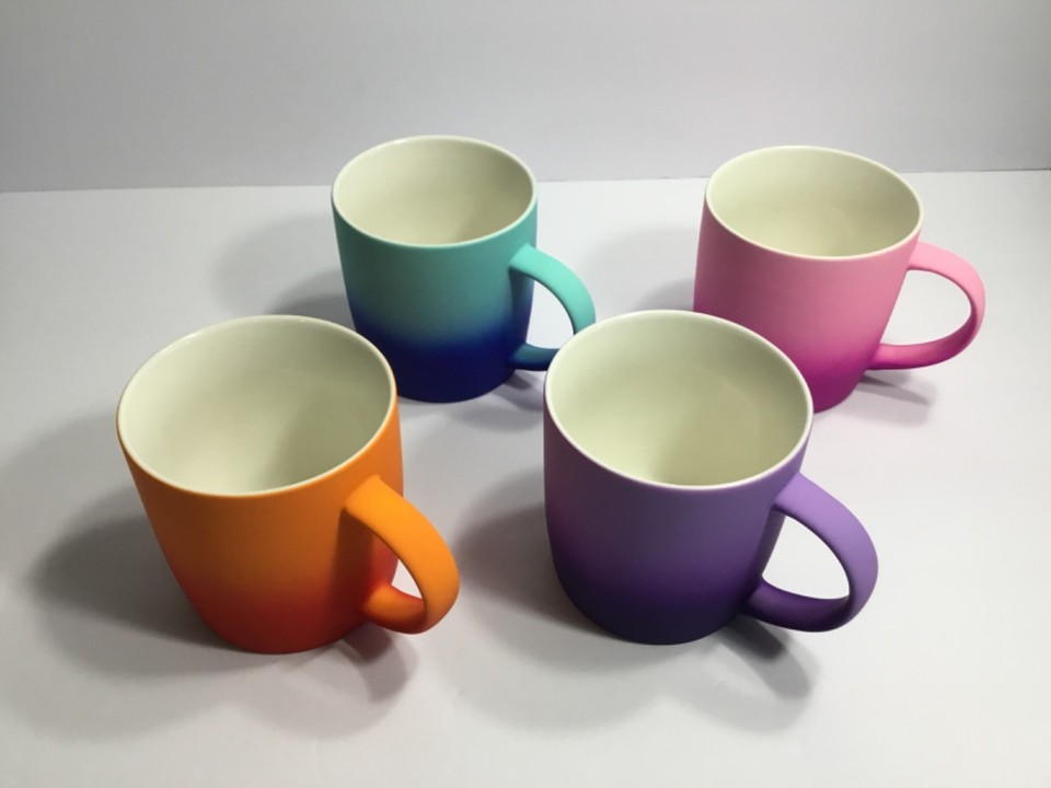 Ceramic Coffee Tea Mugs Cups Two tone fade Matte Four Colors 12oz Set ...
