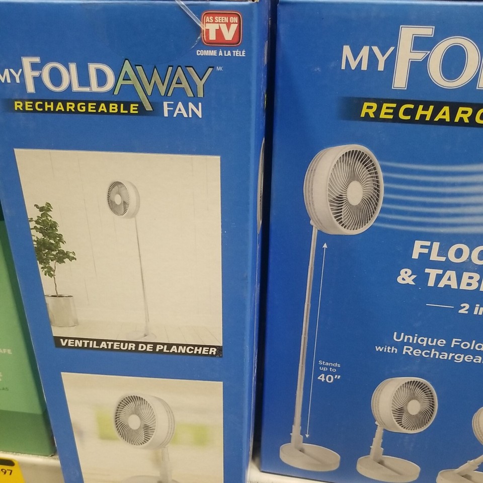 Emson-My Fold Away Foldaway Rechargeable Fan Features 3 speed extend 41 ...