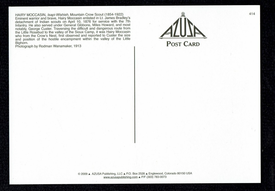 ⫸ 965 Postcard HAIRY MOCCASIN, Mountain Crow Scout - 1913 Photo Rodman ...