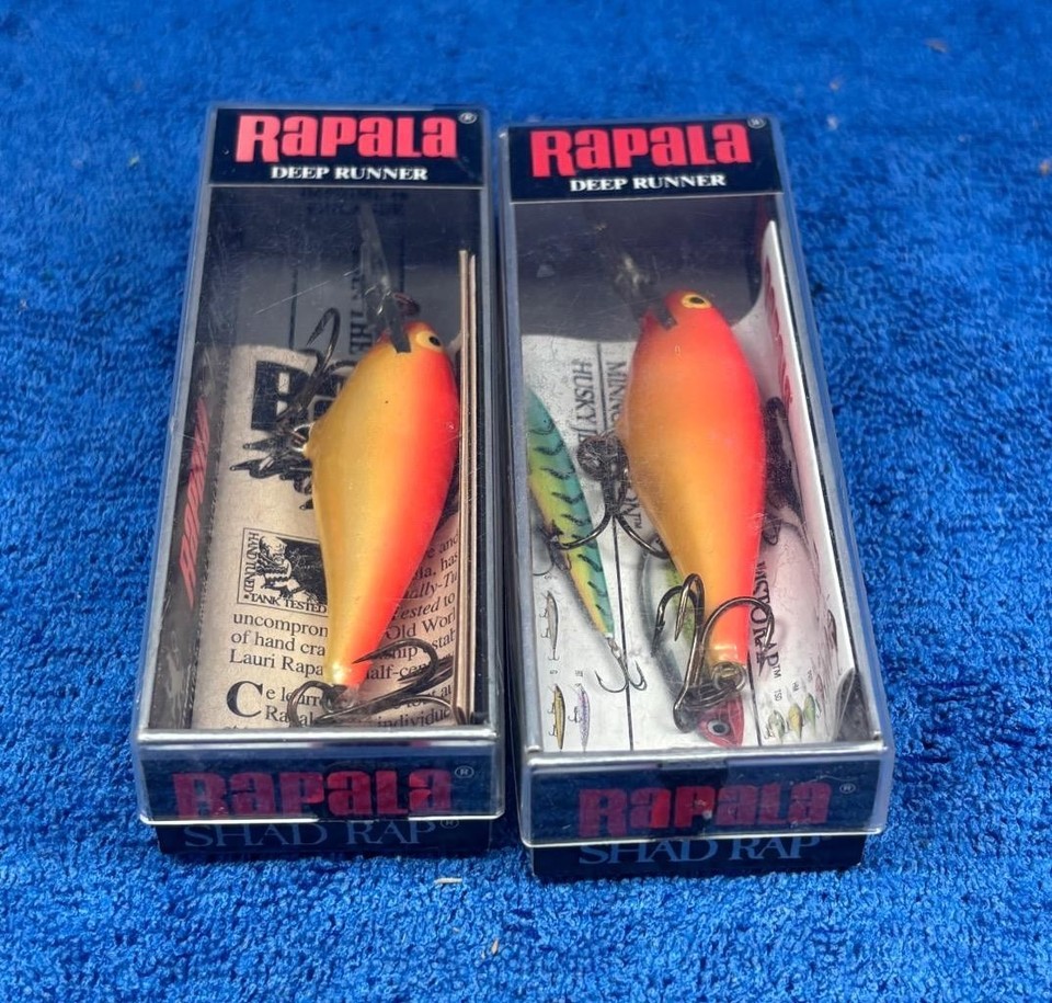 Rapala Shad Rap Crankbaits 2 NIB TTF Wood Fishing Lures In Gold Flo Red ...