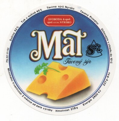 Czech Republic - Cheese Label - Svoboda & spol., Nyrsko - Mat Taveny ...