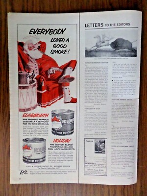 1955 Holiday Edgeworth Pipe Mixture Tobacco Ad Christmas Santa Clause ...