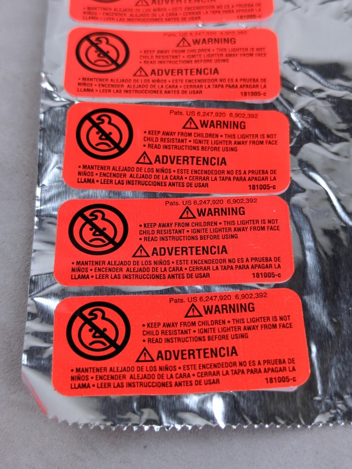 9pc Lot ZIPPO Warning Label Stickers Orange Zippo Lighter Seal Safety ...