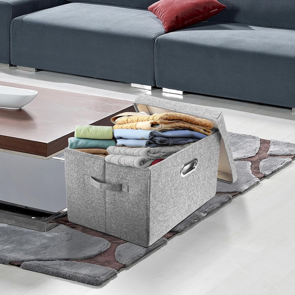 35L Large Folding Fabric Storage Box Washable Steel Frame Wardrobe ...