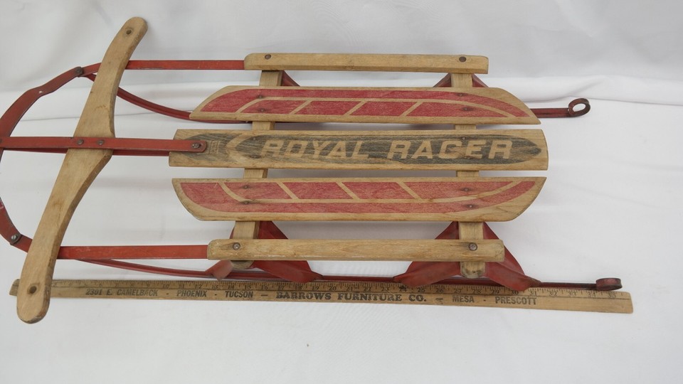 Vintage Royal Racer Wooden Snow Sled w/ Metal Runners VY | eBay