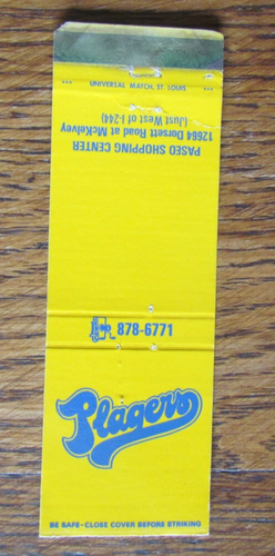 HOCKEY MATCHBOOK COVER: BOB, BARCLAY & BILL PLAGER RESTAURANT ST. LOUIS ...