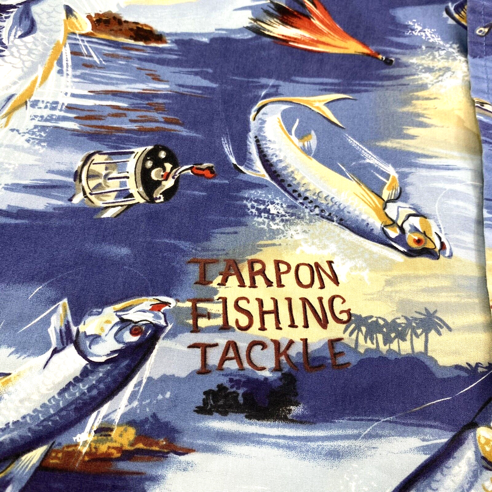 Kahala Sport Fishing Tarpon Game Fish Tackle Hawaiian Camp Aloha Shirt ...