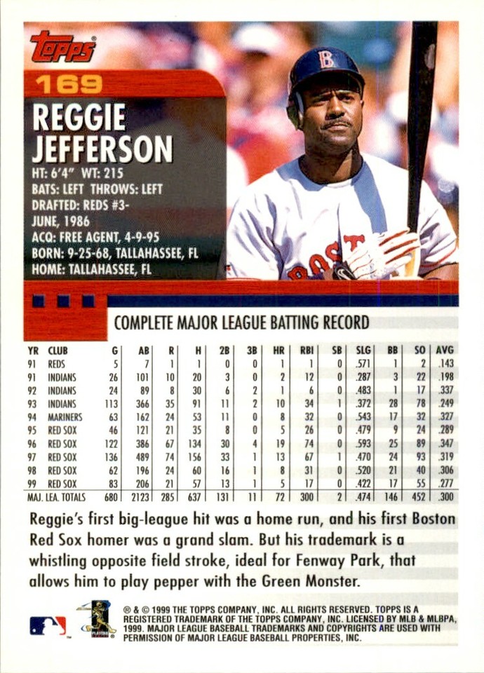 2000 Topps MLB Reggie Jefferson #169 | eBay
