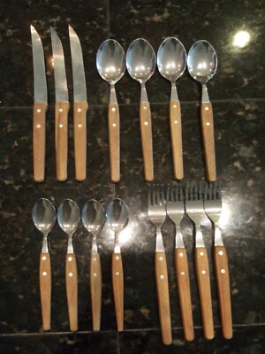 IKEA Wood Handle Rivet Modern Flatware 15 pc. | eBay
