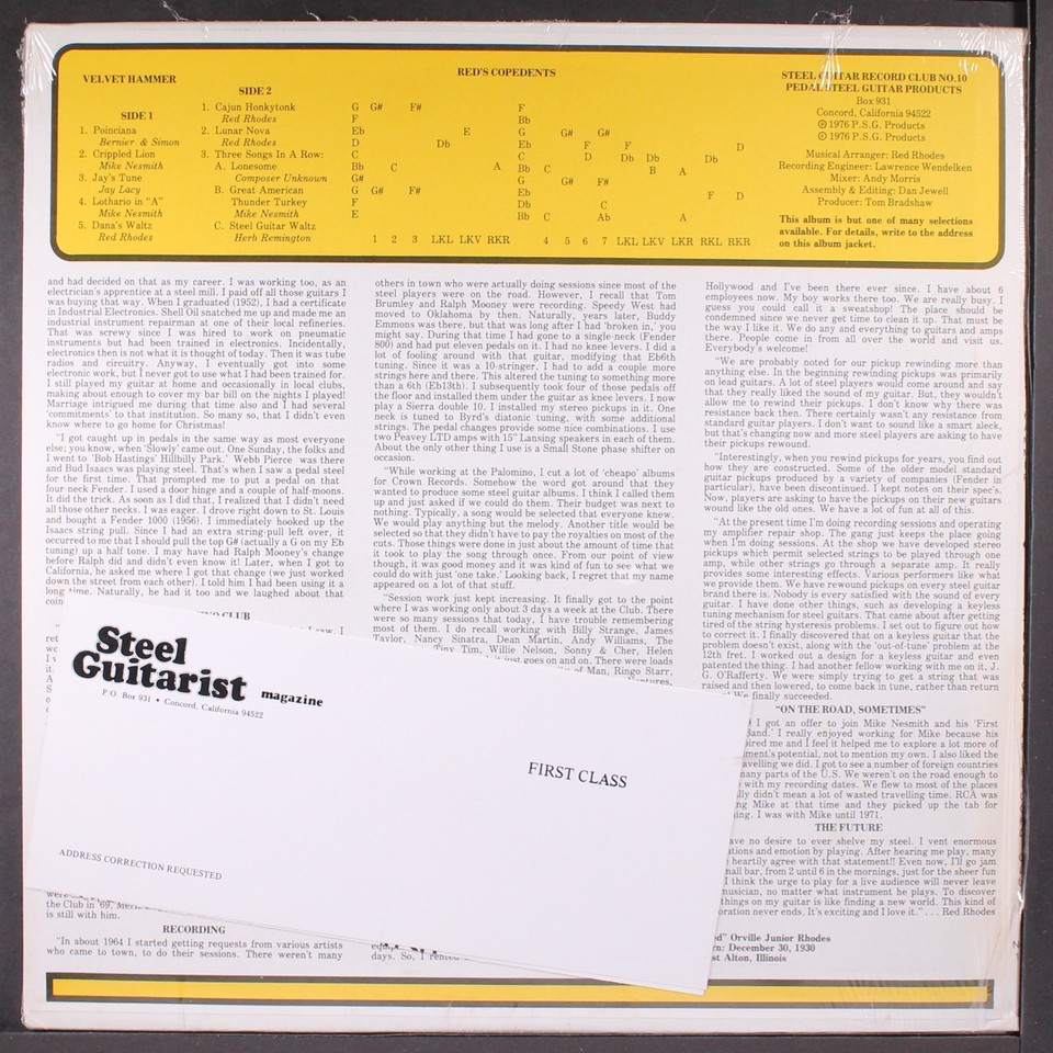 RED RHODES: velvet hammer STEEL GUITAR RECORD CLUB 12" LP 33 RPM Sealed ...