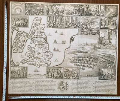 Old Antique picture map British Isles England Scotland Wales 1643 1600s ...
