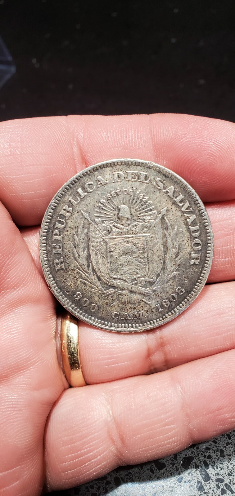 republica del Salvador coin 1 Peso america central Cristobal Colon 1908 ...