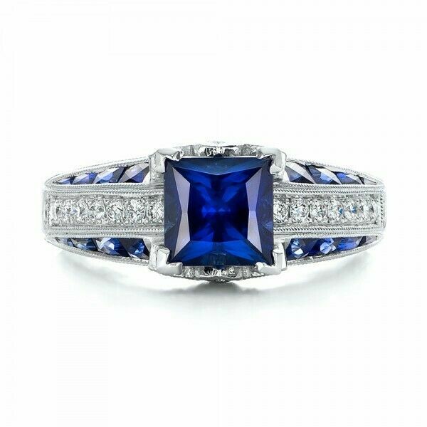 3Ct Blue Princess Cut Stone Engagement Wedding Ring Solid 925 Sterling ...