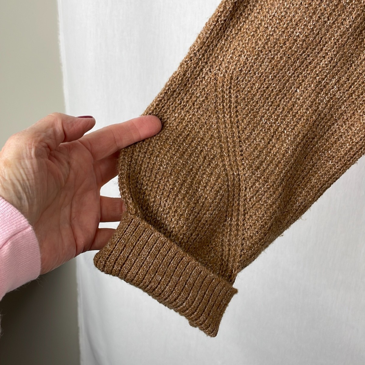 So Womens Brown Knitted Long Sleeve Lace Up Neck Pullover So Womens Brown Knitted Long Sleeve Lace Up Neck Pullover