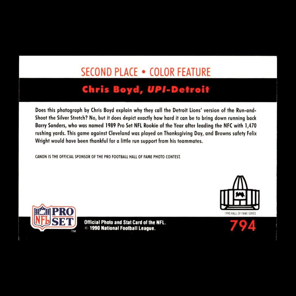 Barry Sanders 1990 Pro Set Photo Contest Detroit Lions #794 R307 | eBay