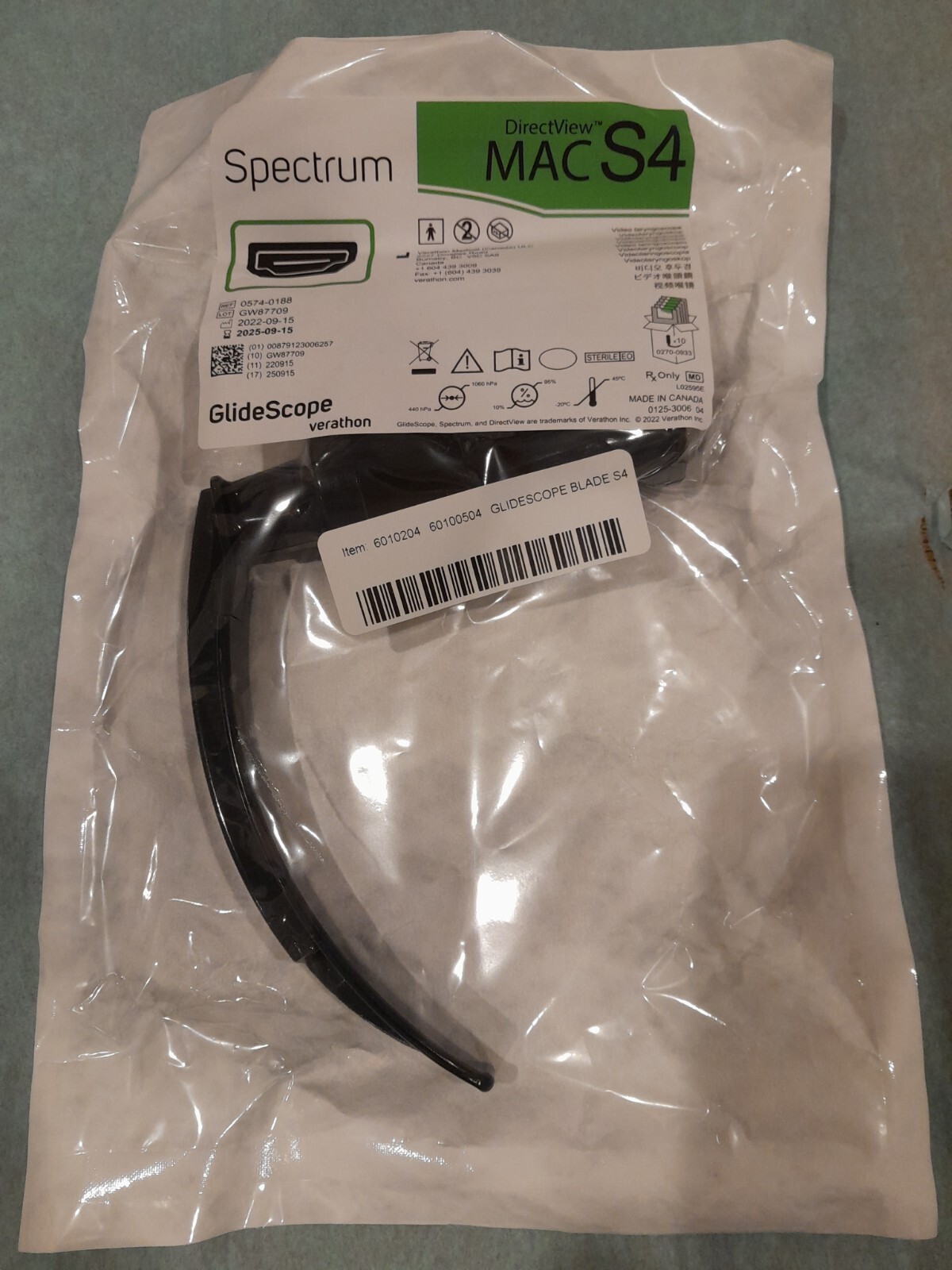 Glidescope Verathon Mac S4 Direct View Video Laryngoscope 0574-0188 ...