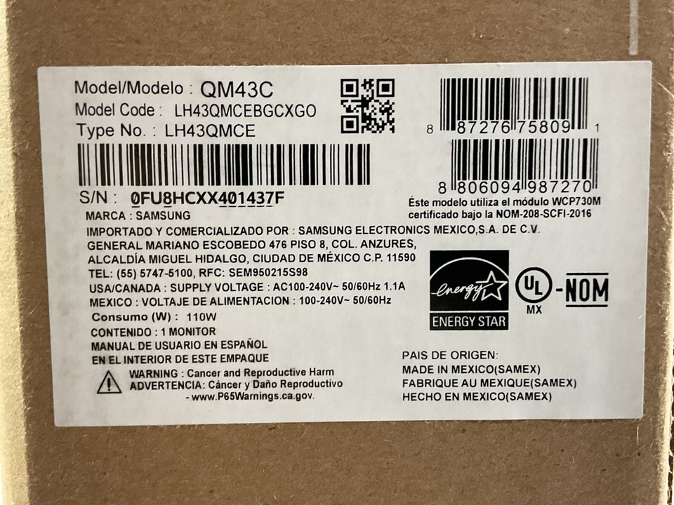 Samsung QM43C 43" - 4K UHD LED Commercial Display - Ultra-Slim Depth ...