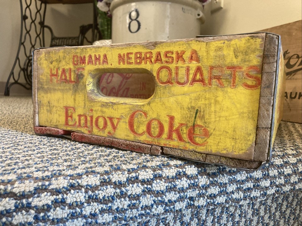 Vintage Wooden Soda Crate Coca Cola Wood Coke Box Yellow Red Omaha ...