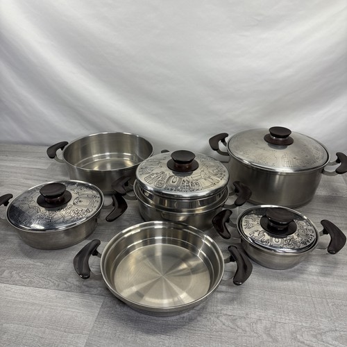 RARE VTG PRESTO PRIDE 11 Pc Set Etched Lids 18/8 Stainless Steel Copper ...