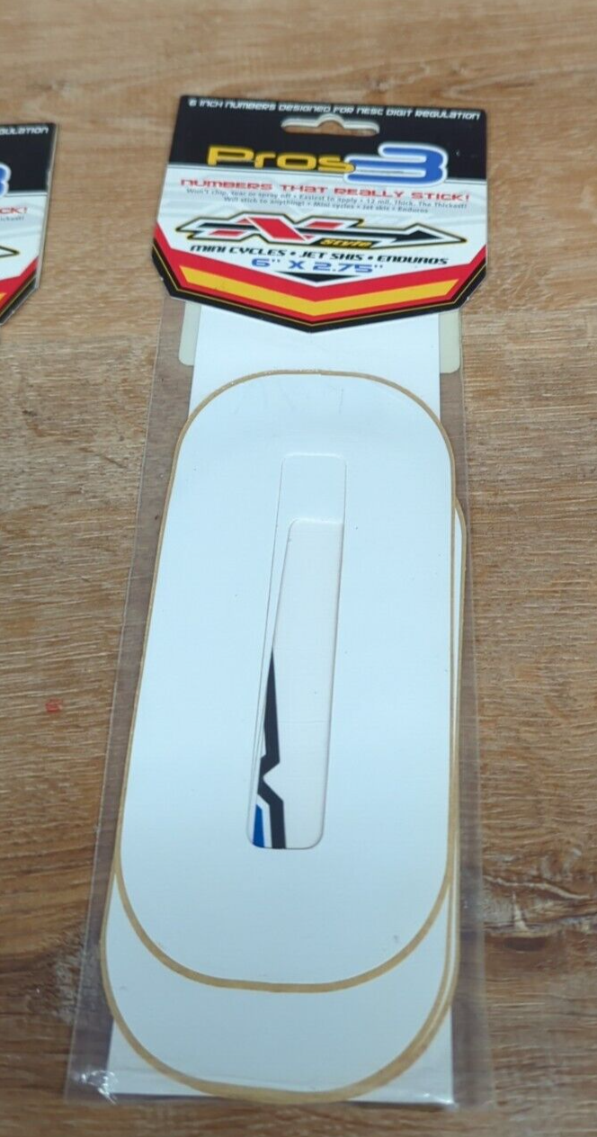 #0 N-Style Pros3 6x2 .75 Motorcycle Number Plate Stickers White 3 Pack ...