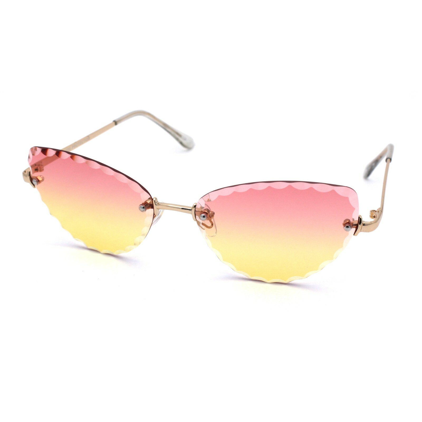 Womens Floral Petal Bevel Edge Rimless Cat Eye Sunglasses | eBay