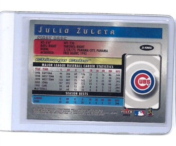 2001 Fleer Futures Baseball Card #196 Julio Zuleta SIGNED AUTOGRAPH ...