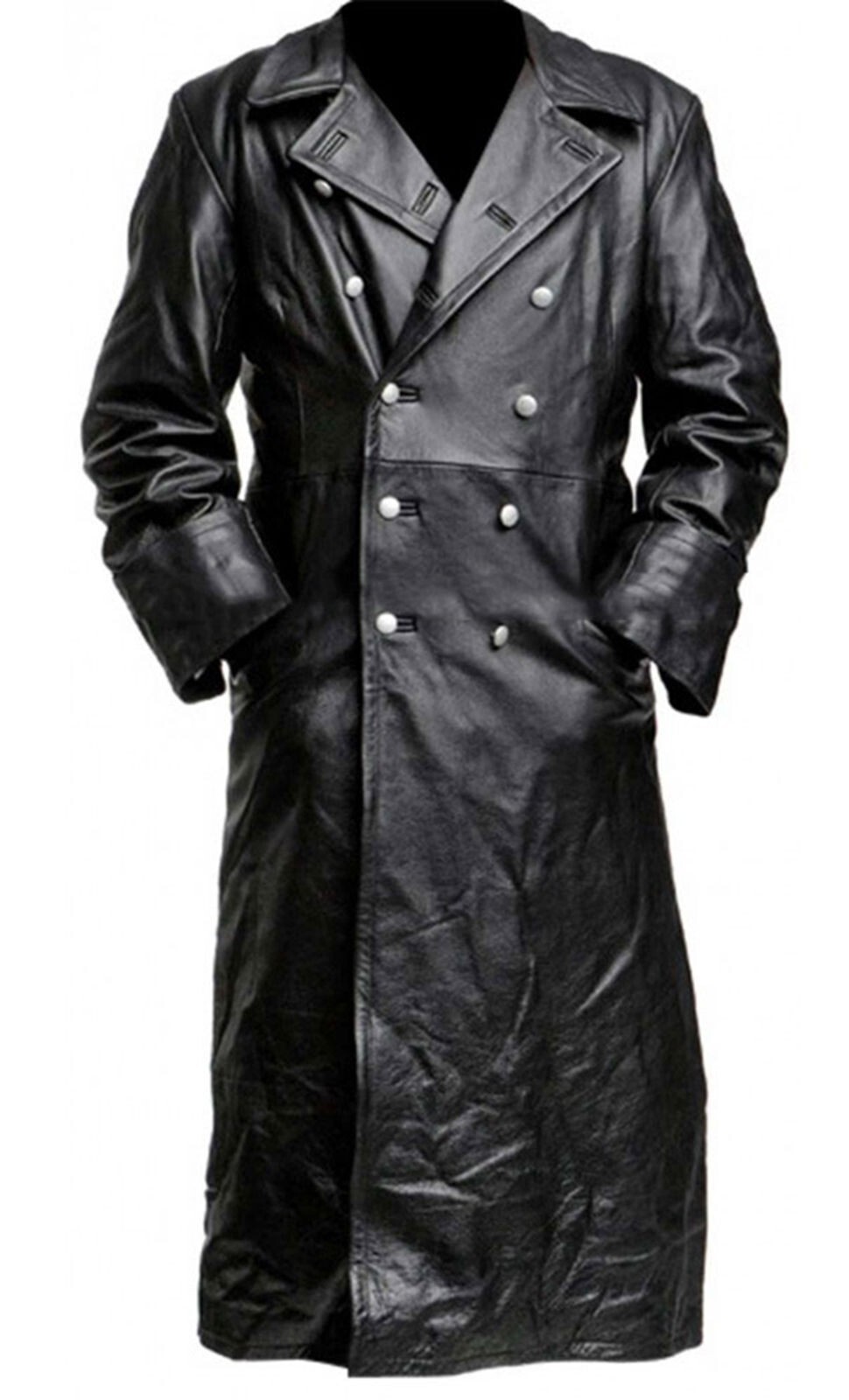 Men's German Classic WW2 Military Officer Cosplay Real Black Leather ...