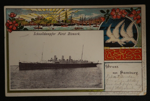 Fast Steamer Bismark Illustrated Postcard Steamship Hamburg German ...