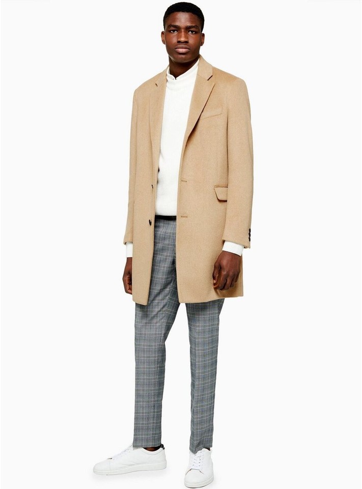 NEW Topman Scott Overcoat With Wool - Camel - Large | eBay