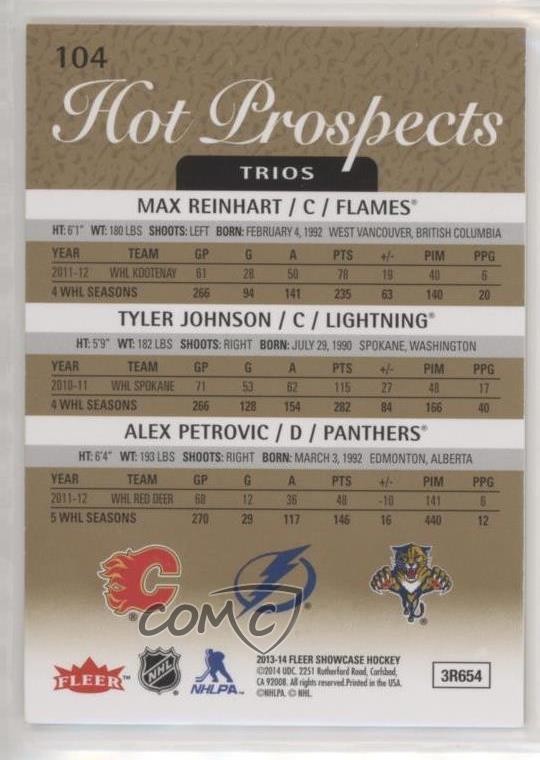 2013-14 Fleer Showcase Hot Prospects Trios Alex Petrovic Max Reinhart ...