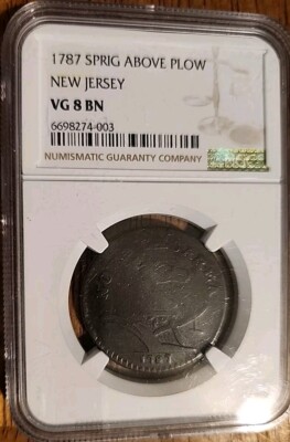 1786 New Jersey NGC VG 8 BN Sprig Above Plow Colonial Copper Coin | eBay