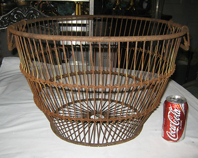 ANTIQUE USA COUNTRY HOME WIRE BASKET FARM FOOD HARVEST SEA CLAM QUAHOG ...