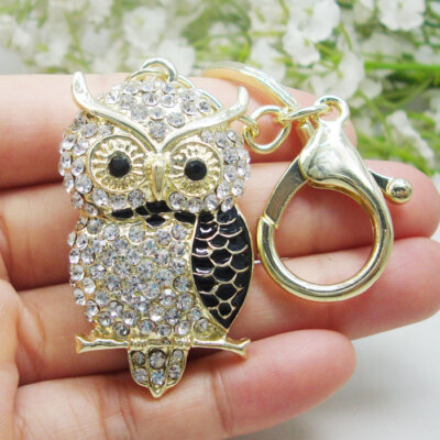 Owl Keychain Embellished Crystal Metal Keyring Purse Clip Pendant Gifts ...
