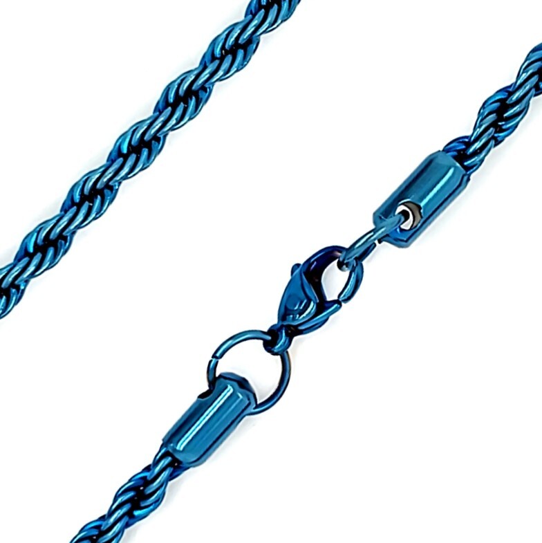 Stainless Steel Rope Chain Necklace - 24" Night Blue Rope Chain Biker ...