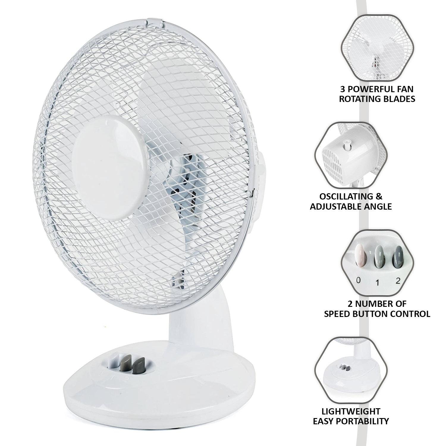 Fine Elements COL1250 9 inch Desk Fan with 2 Speed Control - White for ...