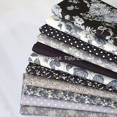 Black Floral Fabric Bundle of any 7 half metres 100% Cotton Material ...