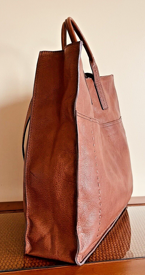 Lucky Brand Lebi Tote Brown Leather Bag Dual Rolled Top Handles ...