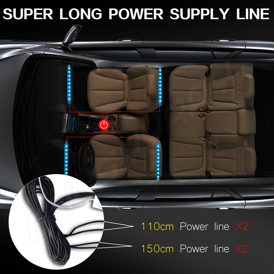 RGB LED Glow Interior Car Lamp Kit Under Dash Foot Well Seats Inside ...