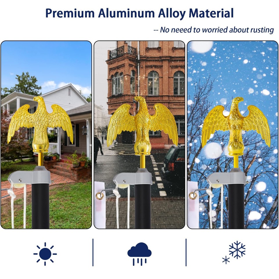 Flag Pole Topper, Flagpole Eagle Topper Gold Finial Ornament for 20/25 ...