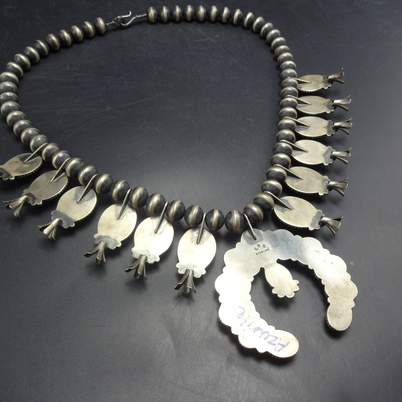 Grand ERNEST ROY BEGAY Navajo AZURITE Sterling Silver SQUASH BLOSSOM ...