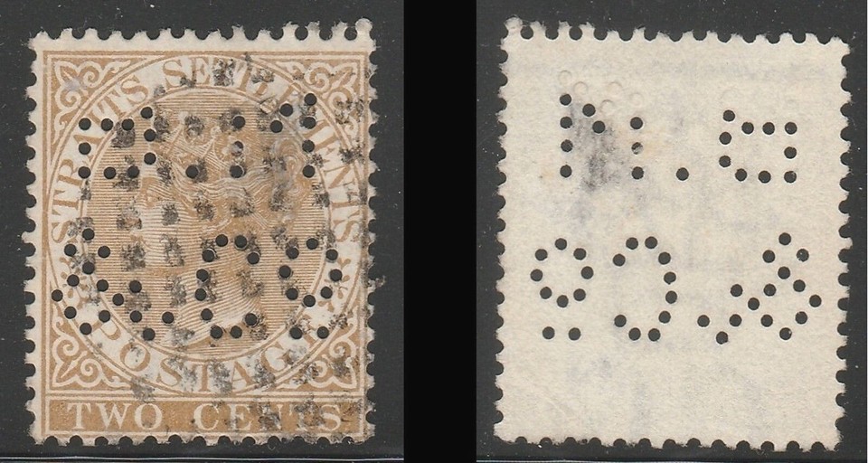 Malaya Straits Settlements 1868 QV 2c used PERFIN wmk CrownCC SG#11 ...