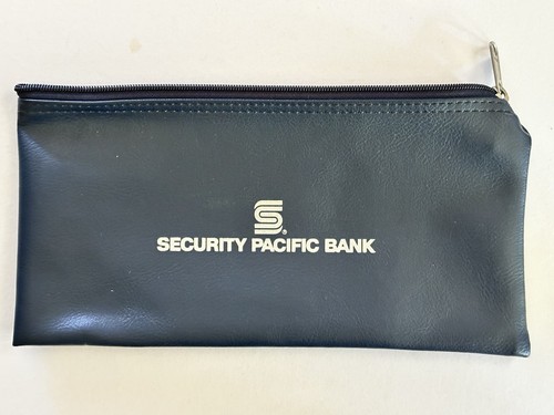 SECURITY PACIFIC BANK Blue Zippered Vinyl Money Bag NEW 11" x 6" w ...