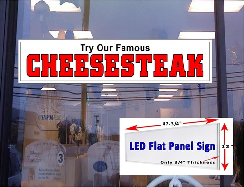 Try our Famous CHEESESTEAK LED flat panel light box window sign 48"x 12 ...